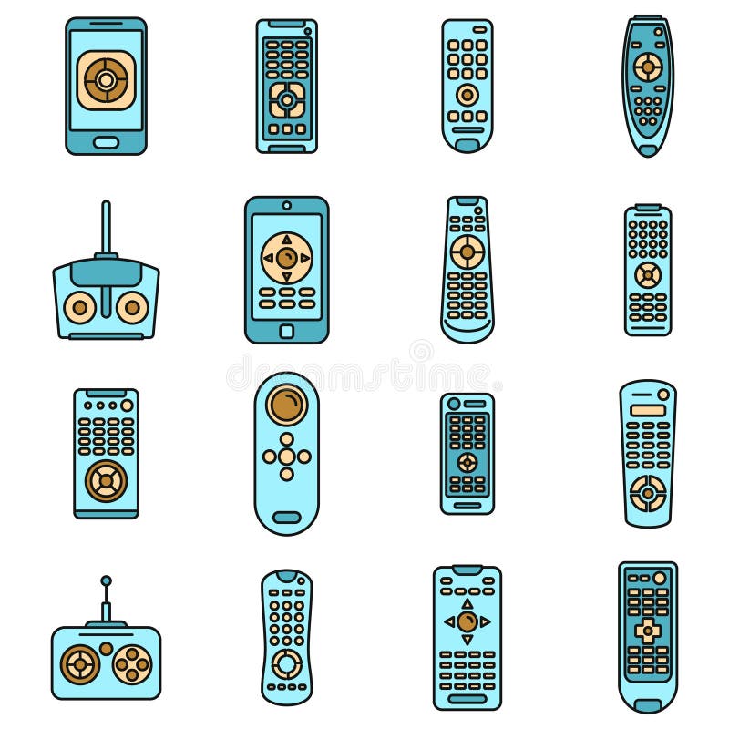 Hand Remote Control Icons Set Vector Color Line Stock Illustration ...