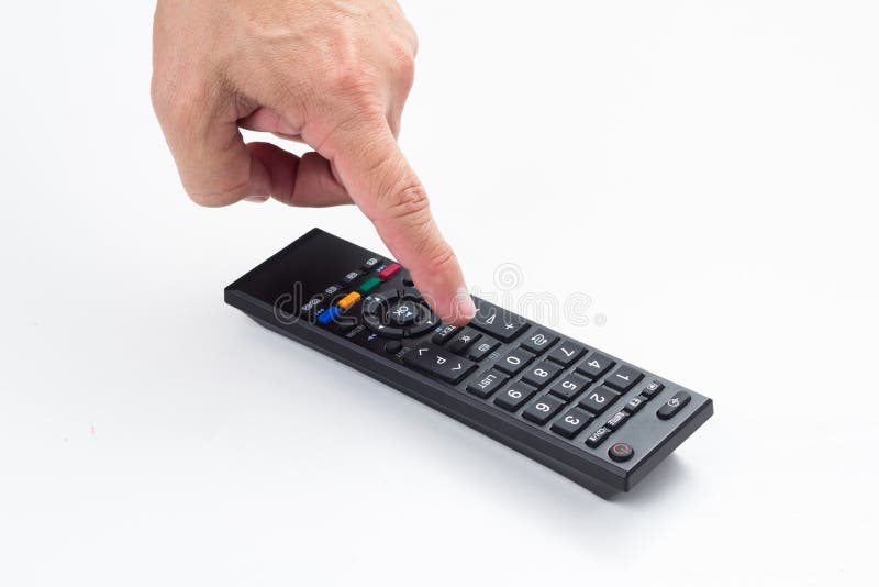Hand with remote control stock photo. Image of media - 35983170
