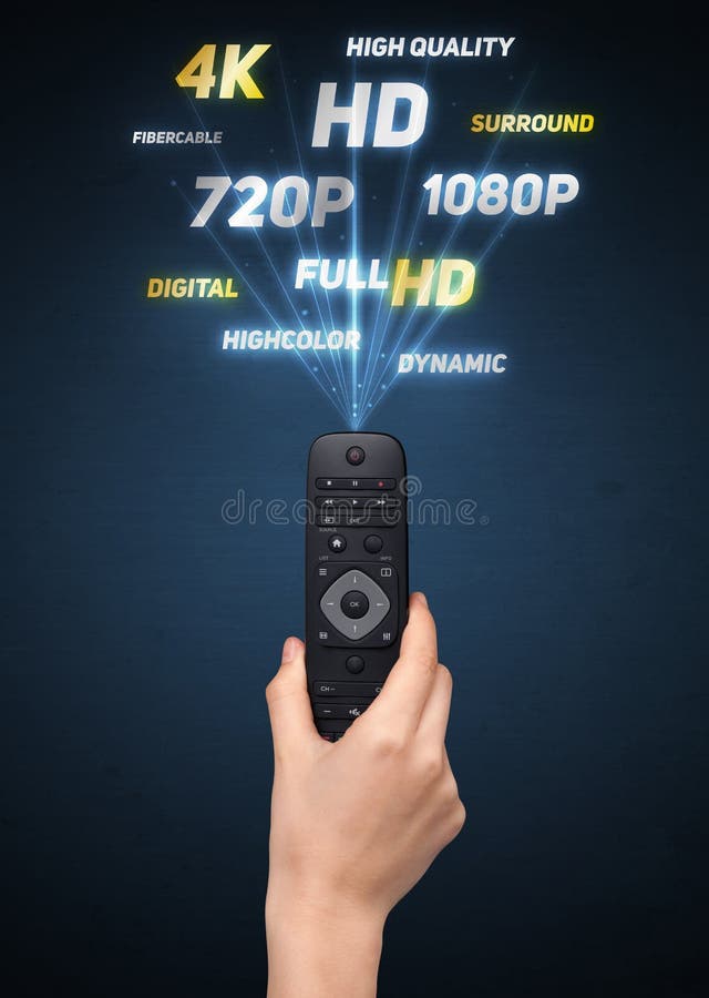Hand with Remote Control and Multimedia Properties Stock Image - Image ...