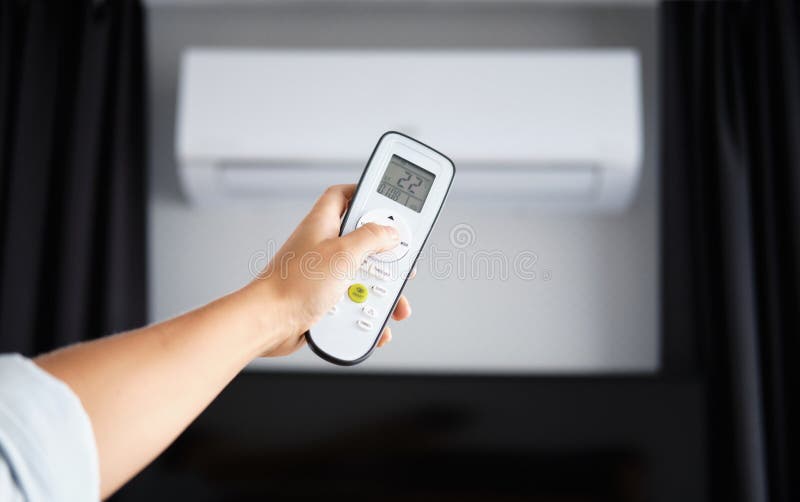 Hand with Remote Control on Off. Remote Control Directed on the ...