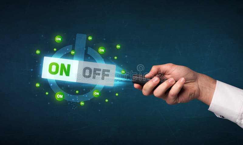 Hand with Remote Control and on-off Signals Stock Image - Image of ...