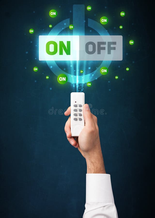 Hand with Remote Control and on-off Signals Stock Image - Image of ...