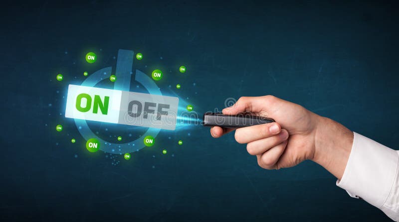 Hand with Remote Control and on-off Signals Stock Photo - Image of ...