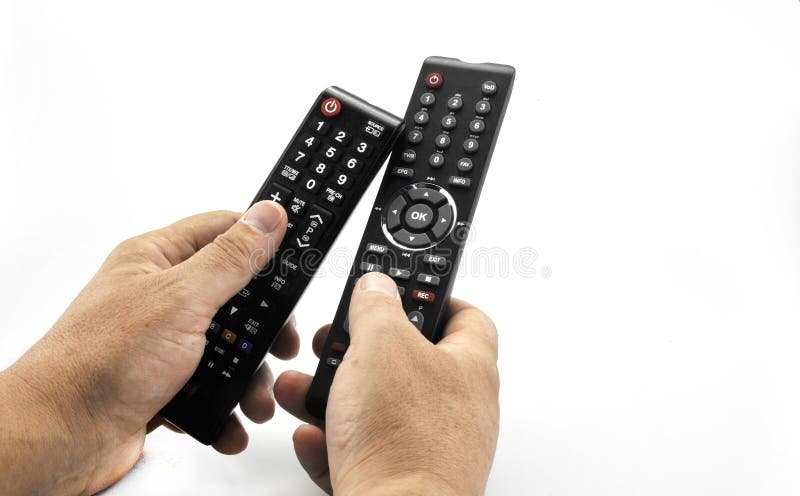Hand with Remote Control Pointing Forward Isolated at White September ...
