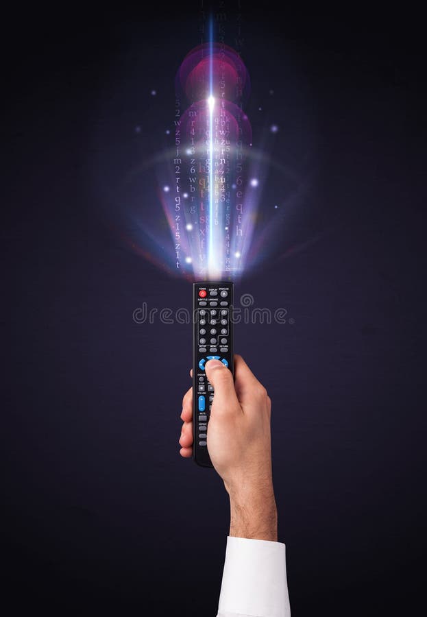 Hand with Remote Control and Shining Numbers Stock Image - Image of ...