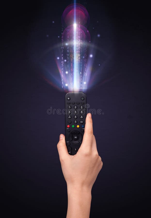 Hand with Remote Control and Shining Numbers Stock Image - Image of ...