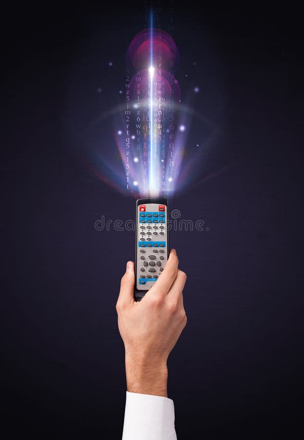 Hand with Remote Control and Shining Numbers Stock Image - Image of ...