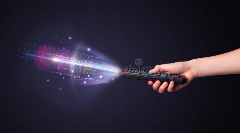 Hand with Remote Control and Shining Numbers Stock Image - Image of ...