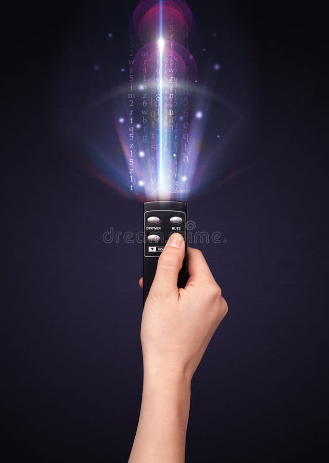 Hand with Remote Control and Shining Numbers Stock Image - Image of ...