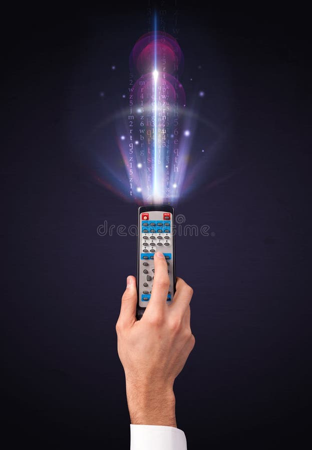 Hand with Remote Control and Shining Numbers Stock Photo - Image of ...