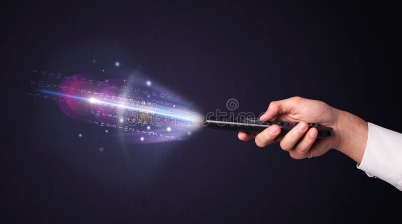 Hand with Remote Control and Shining Numbers Stock Photo - Image of ...