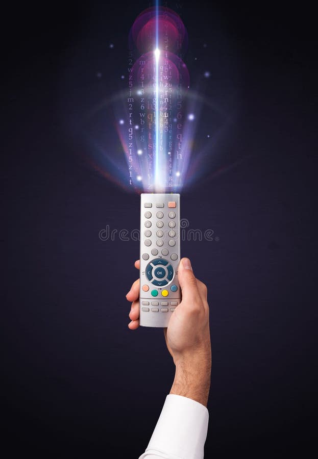 Hand with Remote Control and Shining Numbers Stock Image - Image of ...