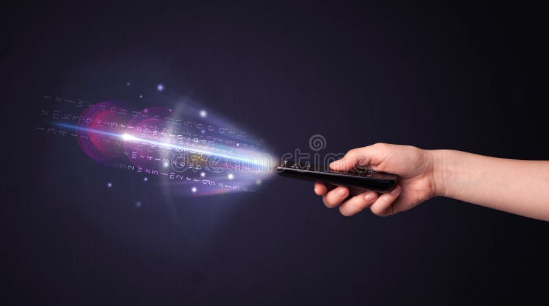 Hand with Remote Control and Shining Numbers Stock Image - Image of ...