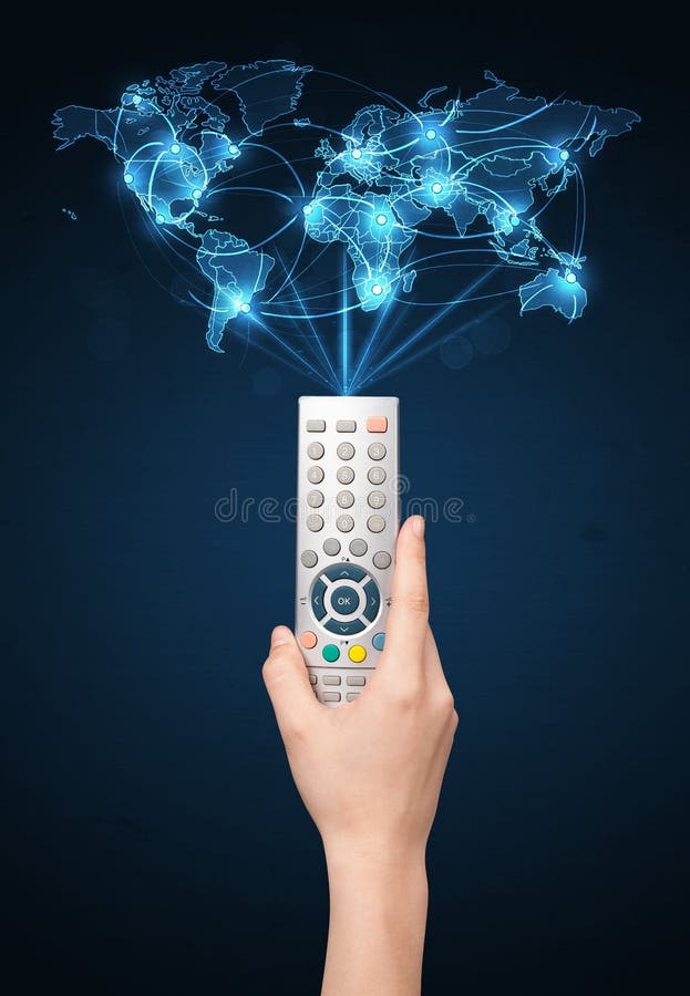 Hand with Remote Control, Social Media Concept Stock Image - Image of ...