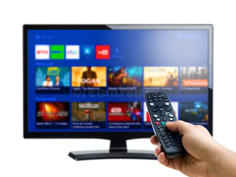 Hand Remote Controller Pointing at Internet or on Demand Tv Display ...