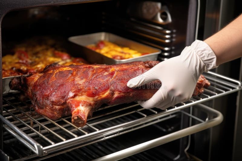 Hand Removing Bbq Ribs from Oven with Oven Mitt Stock Illustration ...
