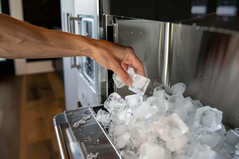 Hand Removing Ice Cubes from a Modern Ice Maker Stock Illustration ...