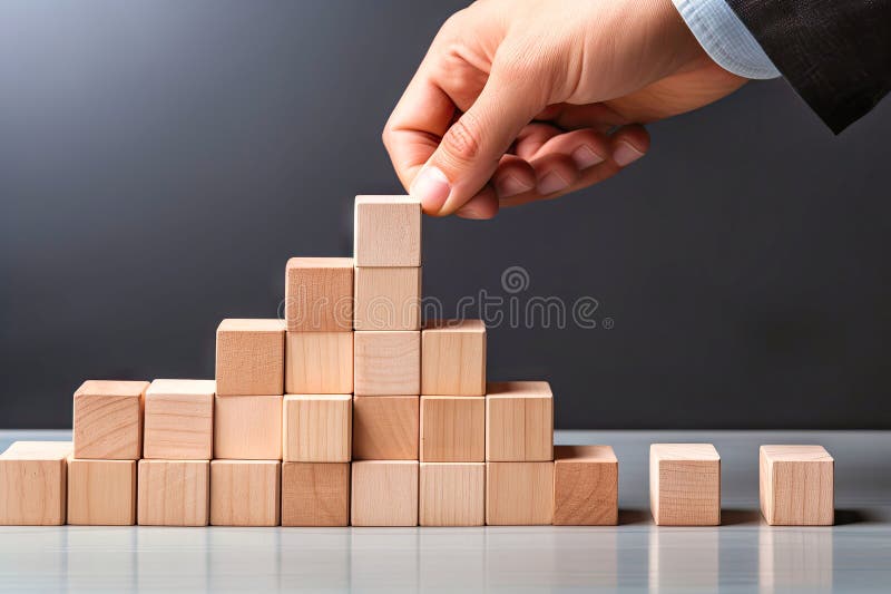 Hand Removing Wooden Blocks from Different Heights Stock Photo - Image ...