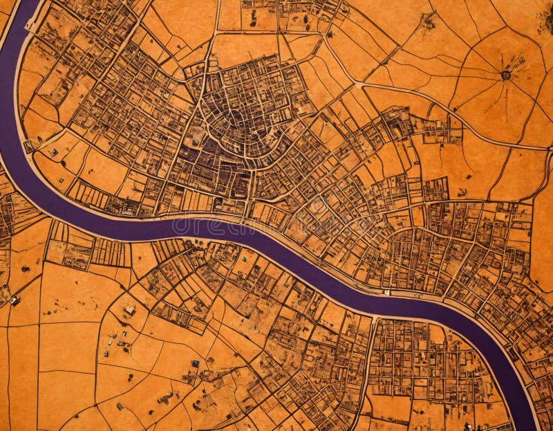 Hand-rendered Historical Map with Orange and Purple Tones. Stock ...