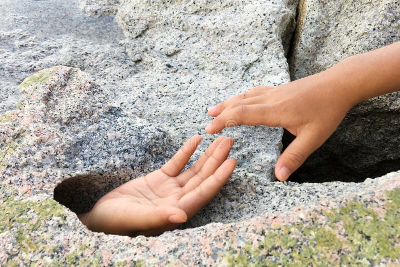 Hand Request Help from Big Stone Hole Stock Image - Image of bankruptcy ...