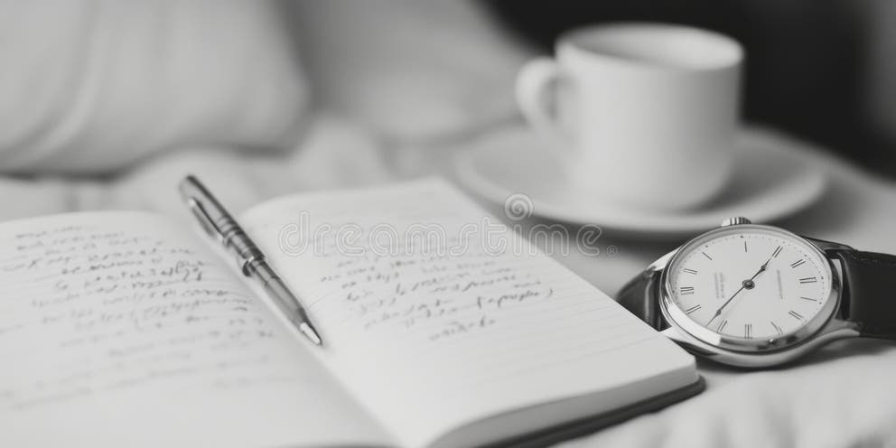 A Hand Rests by a Scribbled Journal, while a Watch Ticks Softly ...