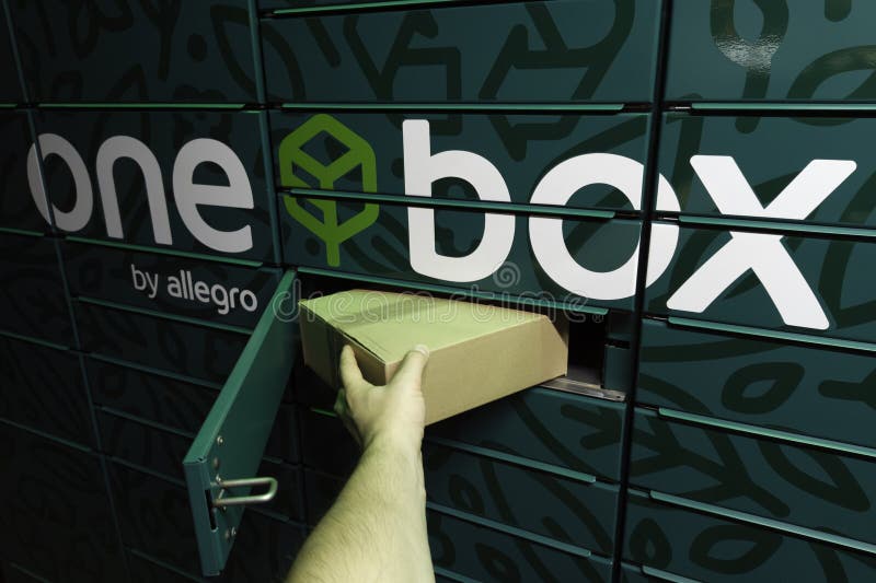 Hand Retrieving Package from Allegro Locker Stock Image - Image of ...