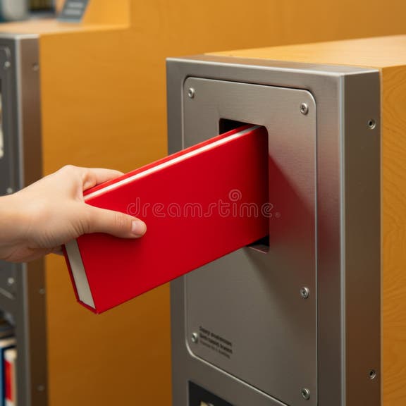 Hand Returning Red Book into Library Machine Stock Illustration ...