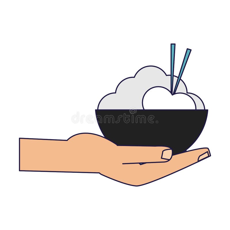 Hand with rice in bowl stock vector. Illustration of diet - 136730498