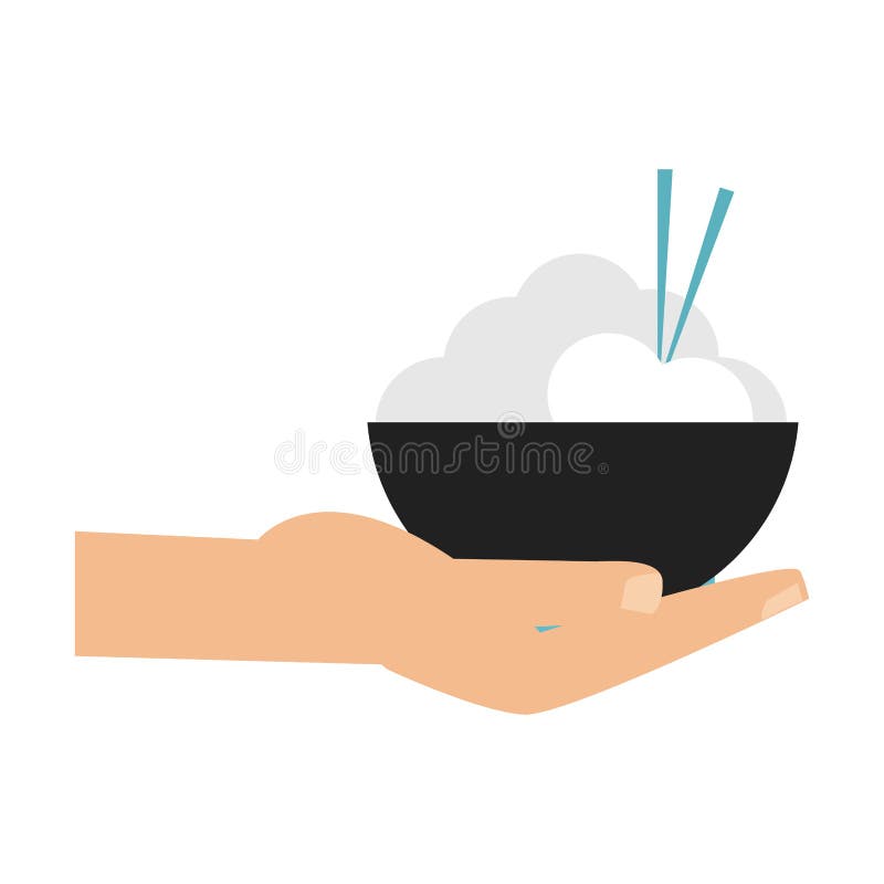 Hand with rice in bowl stock vector. Illustration of eating - 134037801