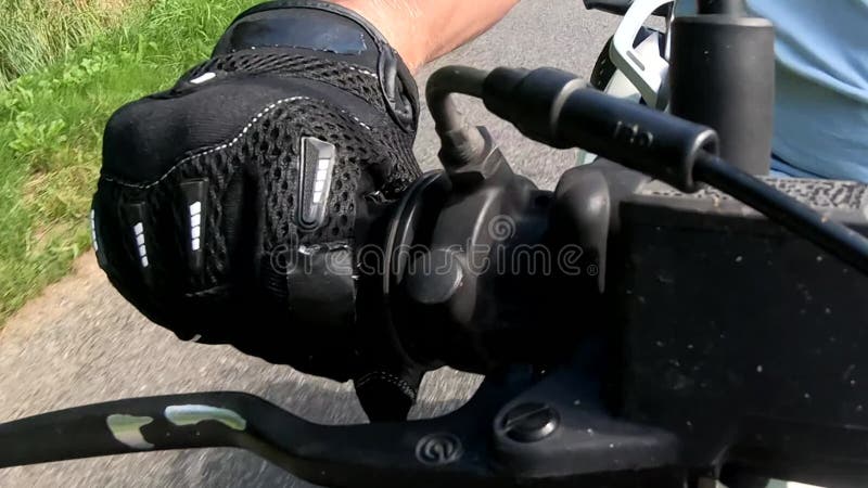 Hand Rider on Handlebars, Close-up Stock Video - Video of black, road ...