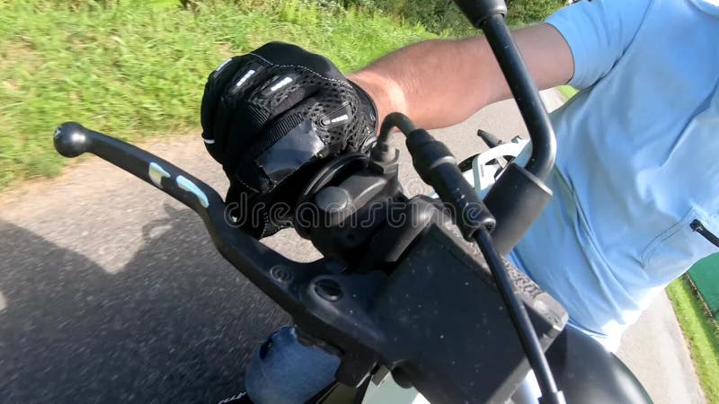 Hand Rider on Handlebars, Close-up Stock Video - Video of black, road ...