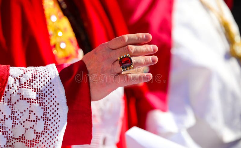 Hand with Ring of the Red-clad Cardinal during the Blessing of the ...