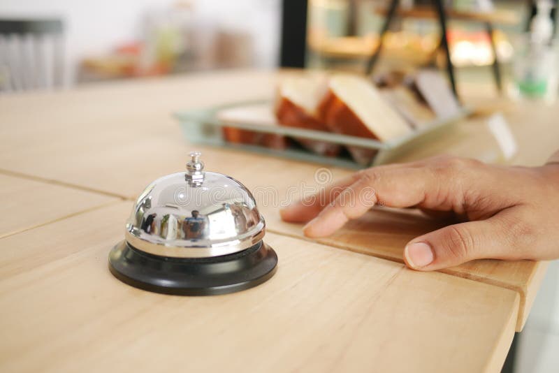 Hand Ringing in Service Bell Stock Image - Image of demand, person ...