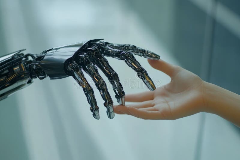 Hand of Robot and Hand Human Touching. Stock Photo - Image of contact ...