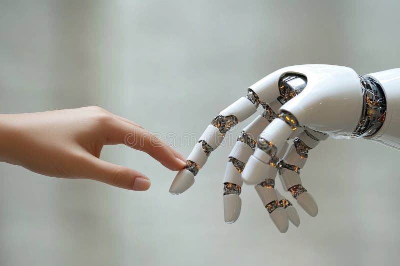 Hand of Robot and Hand Human Touching. Stock Illustration ...