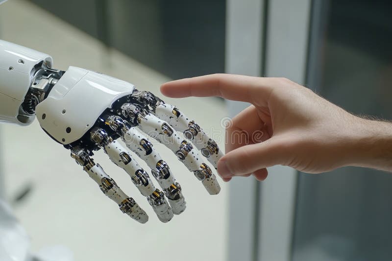 Hand of Robot and Hand Human Touching. Stock Image - Image of humanity ...