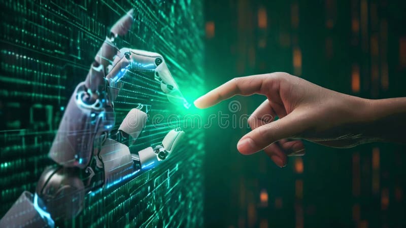 Hand of Robot and Human Touching. Big Data Network Connection Stock ...