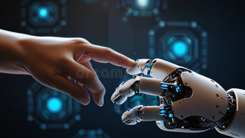 Hand of Robot and Human Touching on Global Virtual Network Stock ...
