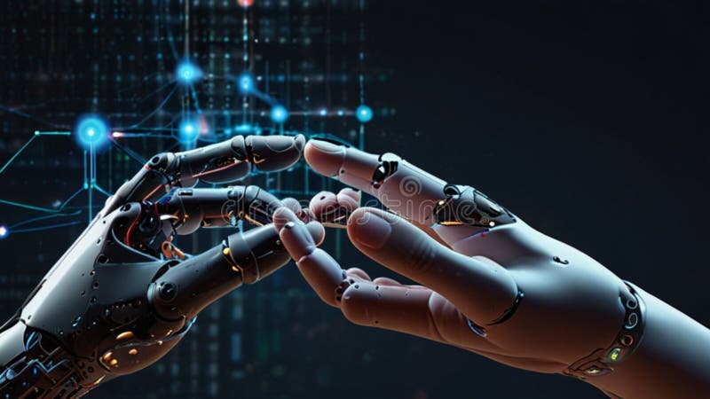 Hand of Robot and Human Touching on Global Virtual Network Stock ...