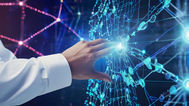 Hand of Robot and Human Touching on Global Virtual Network Stock ...