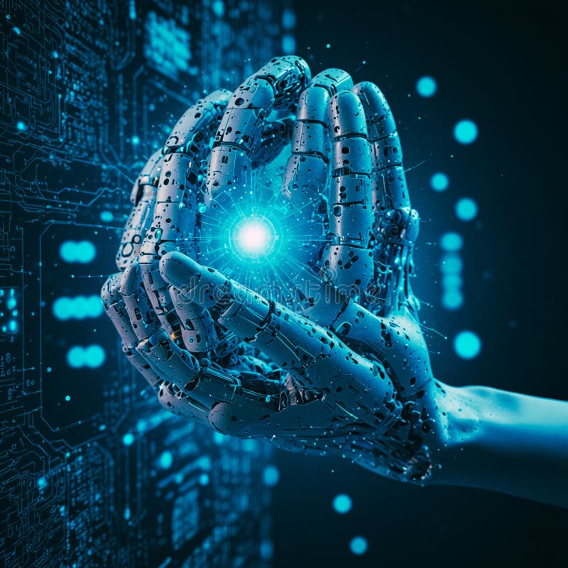 Hand of Robot Touching on Binary Data Stock Illustration - Illustration ... Hand of Robot Touching on Binary Data Stock Illustration - Illustration ...