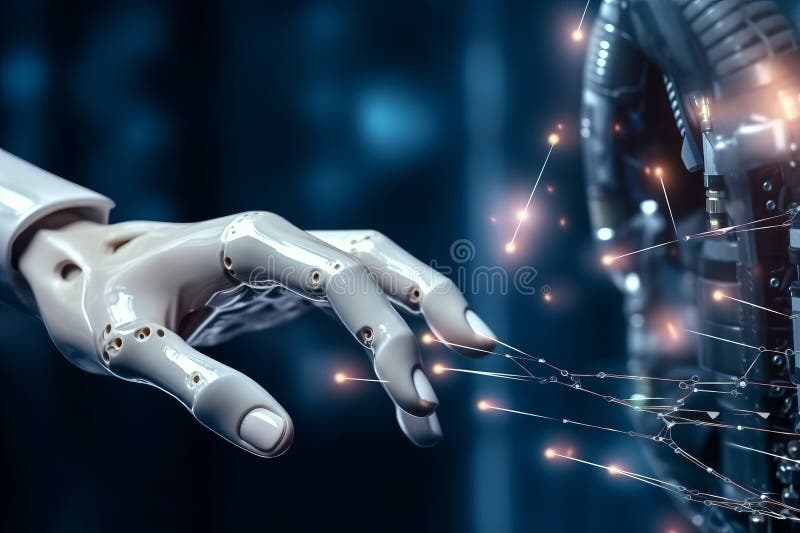 Hand of Robot Touching Modern Interface, Connection Technology and New ...