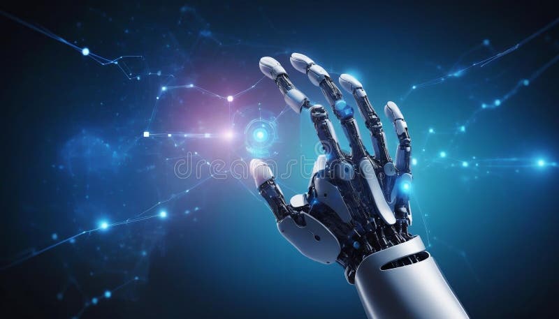 Hand of Robot Touching Virtual Digital Screen Big Data Connection ...