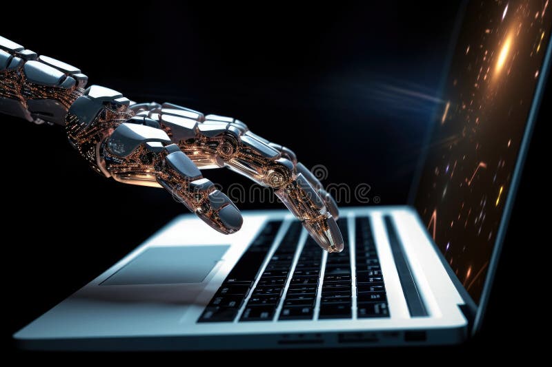 Robotic Arm Typing in Computer Keyboard. Generated with AI Stock Photo ...