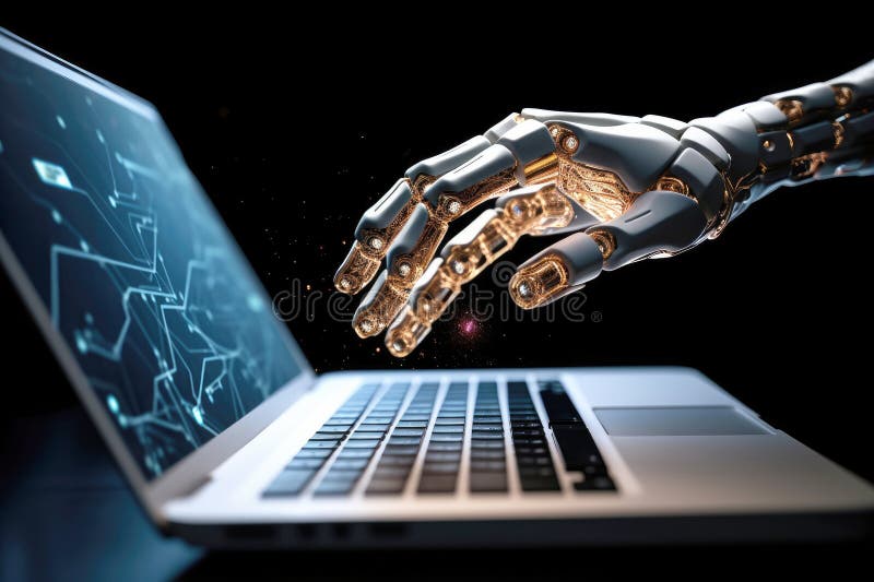 Robotic Arm Typing in Computer Keyboard. Generated with AI Stock Photo ...