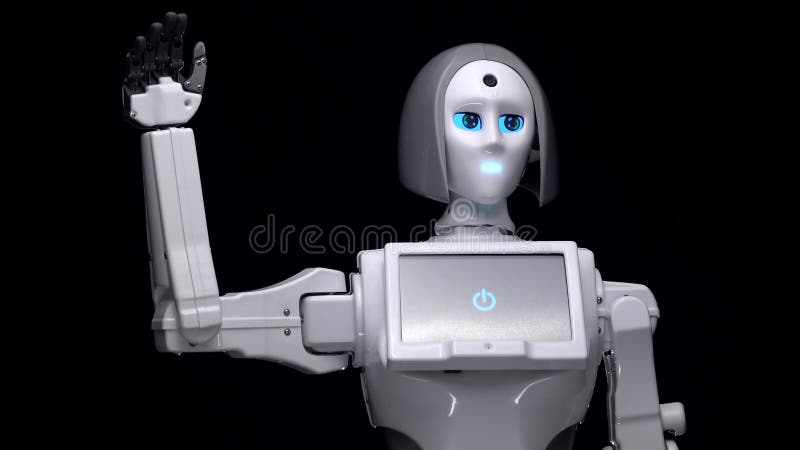 Robot`s Hand Moves His Fingers . Black Background . Close Up Stock ...