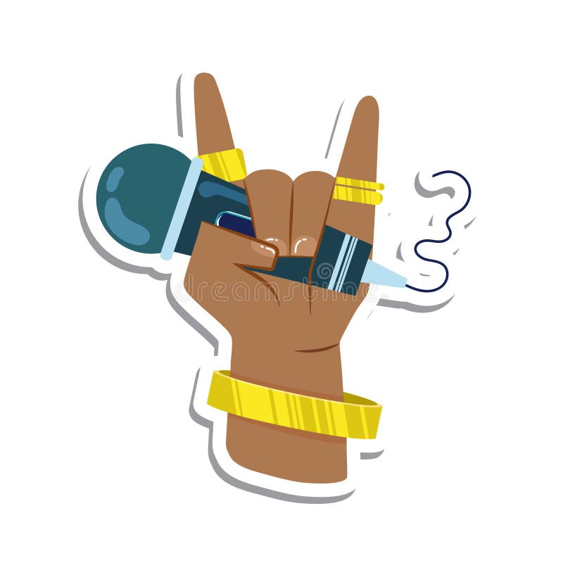 Hand with a Rock Gesture Holding a Microphone Sticker Vector Stock ...