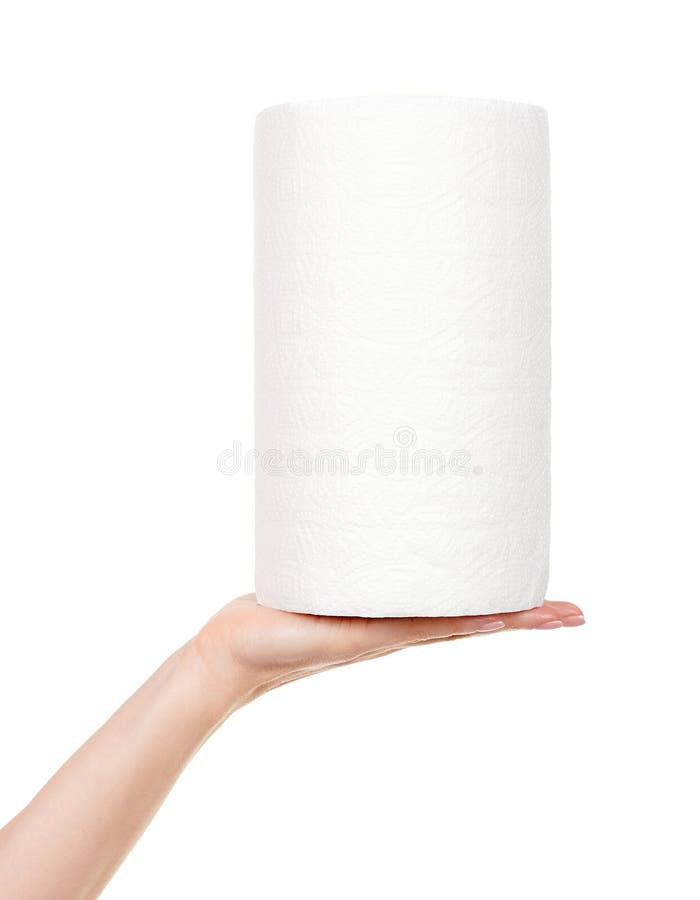 Hand with Roll of Paper Towel Isolated on White Background Stock Photo ...