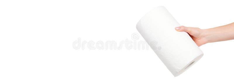 Hand with Roll of Paper Towel Isolated on White Background. Stock Photo ...