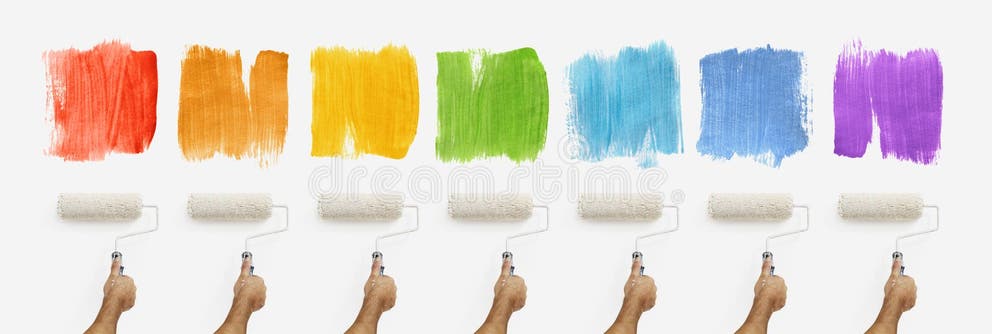 Hand with Roller Paint on Wall with Colors Samples, Banner Web T Stock ...